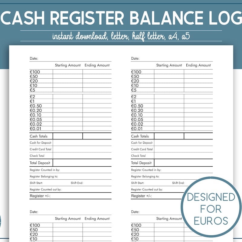Cash Drawer Balance Sheet - Etsy