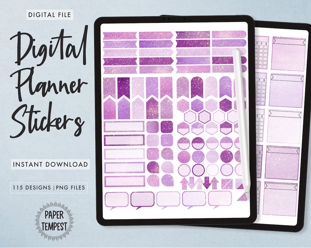 Purple Glitter Digital Planner Stickers for Notebooks, Digital Sticky ...