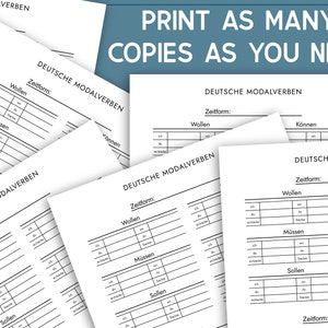 Printable German Verb Table Practice, German Verb Conjugation Worksheet ...