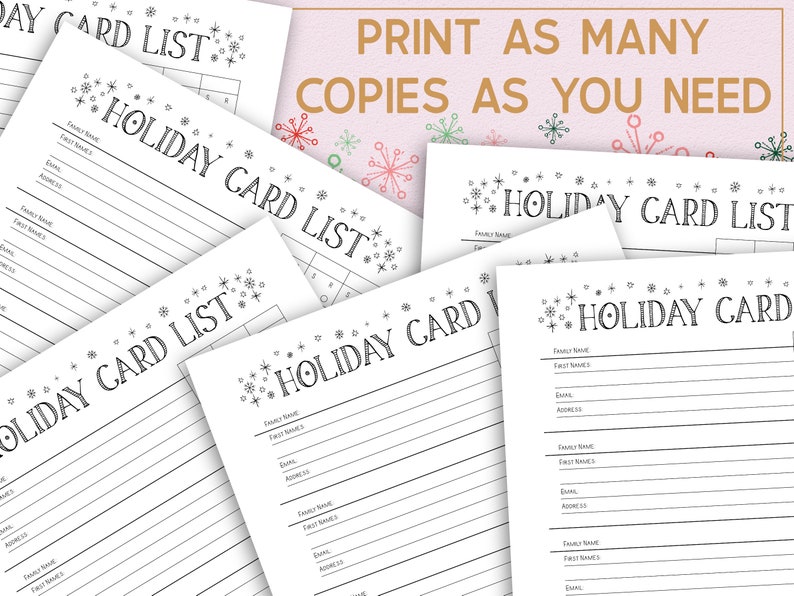 Printable Holiday Card List, Christmas Card List Planner Printable ...