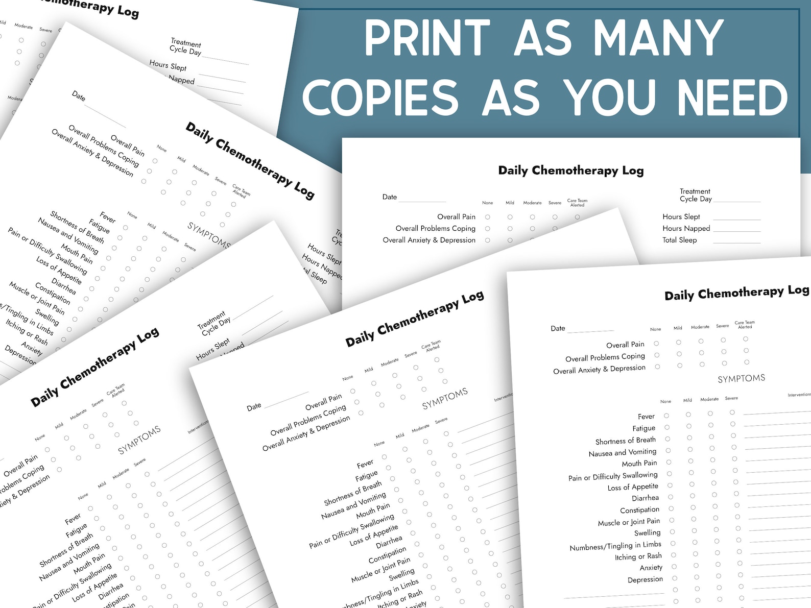 Printable Chemotherapy Symptom Log, Daily Chemo Tracker, Cancer ...