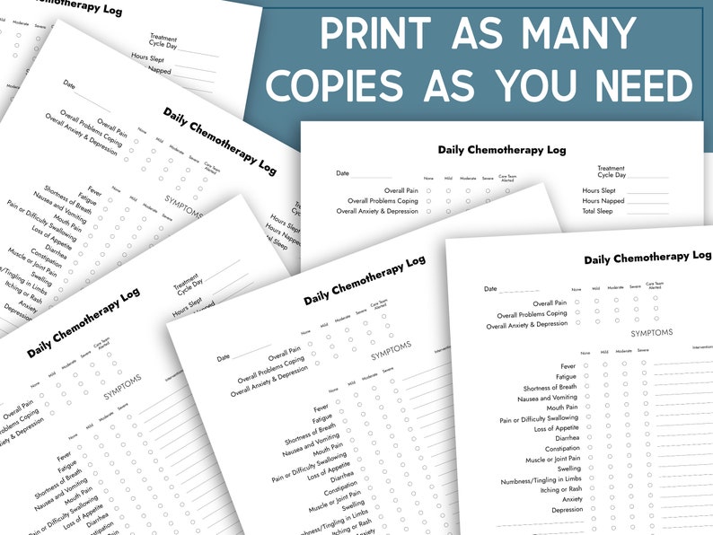 Printable Chemotherapy Symptom Log, Daily Chemo Tracker, Cancer ...