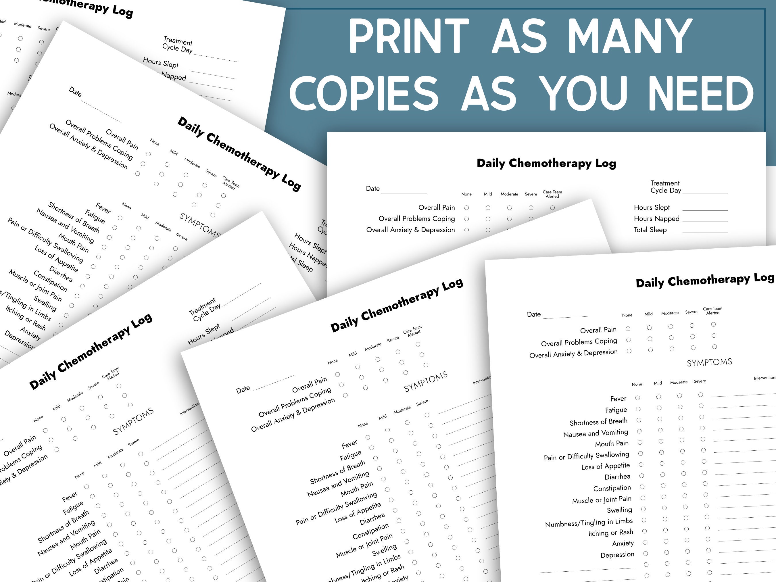 Printable Chemotherapy Symptom Log, Daily Chemo Tracker, Cancer ...