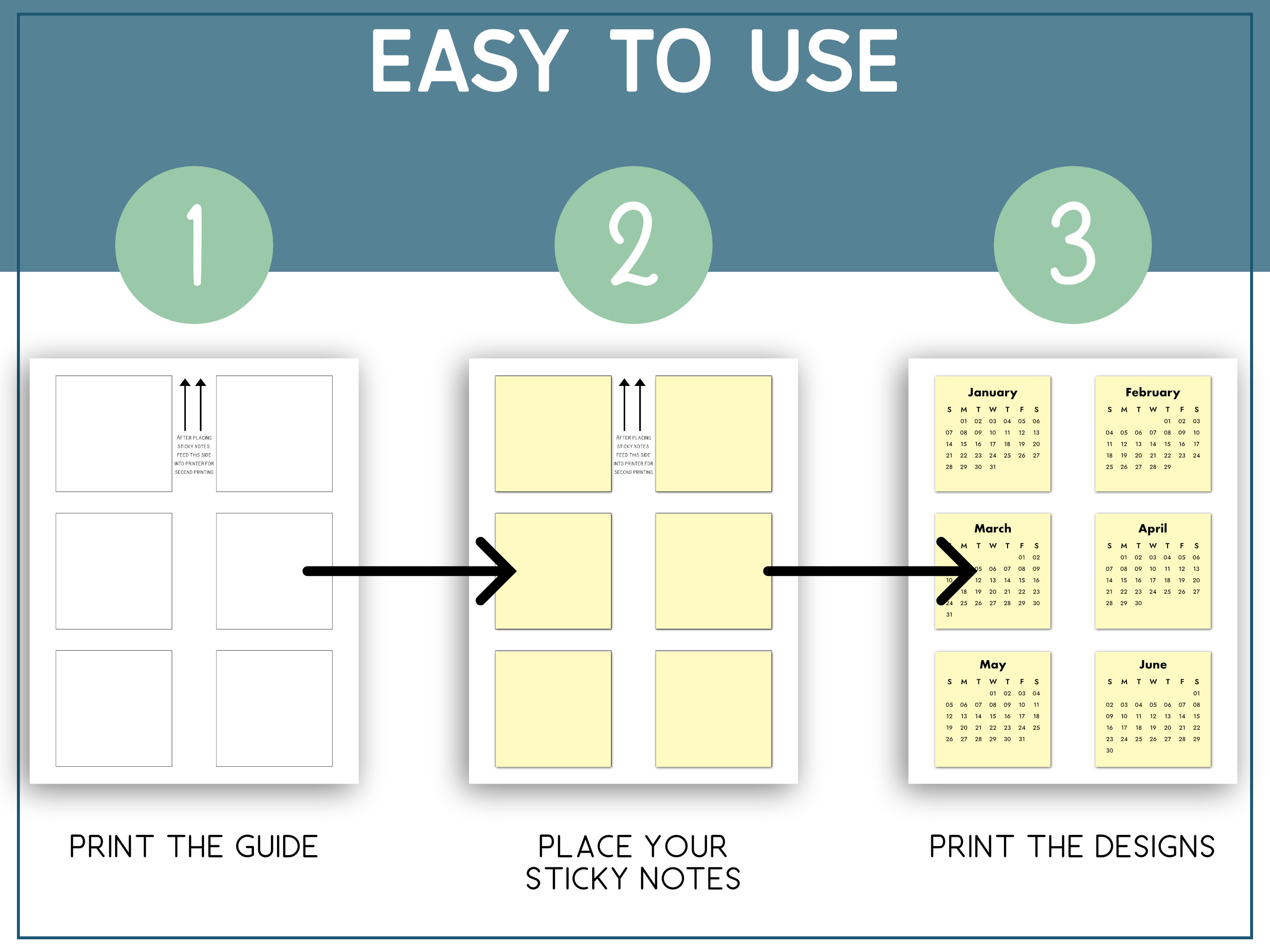 Printable 2024 Calendar Sticky Note Template, Planner Sticky Notes, 3x3 ...