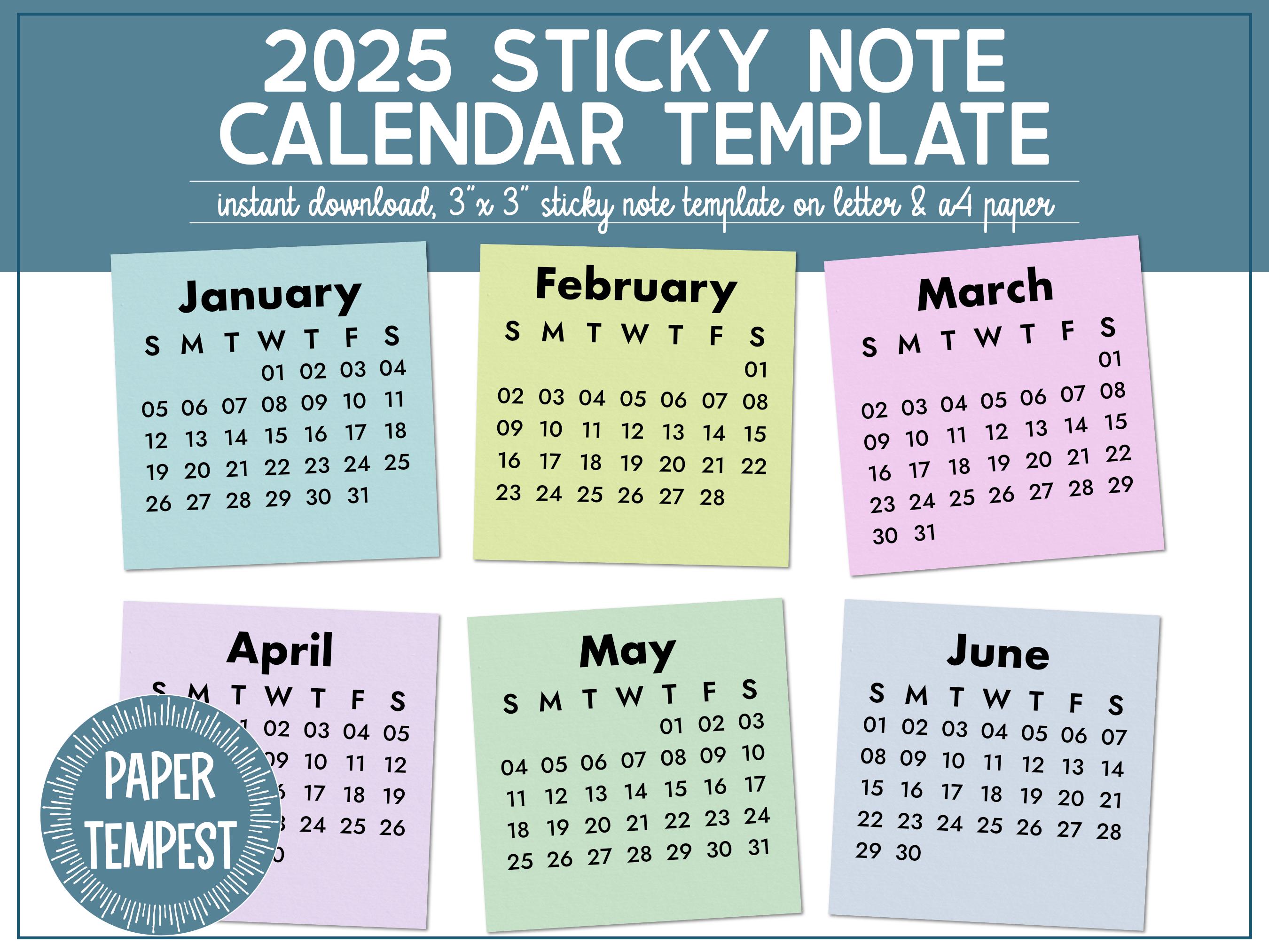 Printable 2025 Calendar Sticky Note Template, Planner Sticky Notes, 3 ...