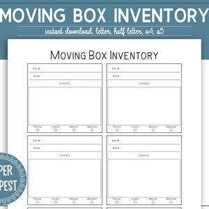 Printable Moving Box Inventory Template, Moving Binder Insert, Moving ...