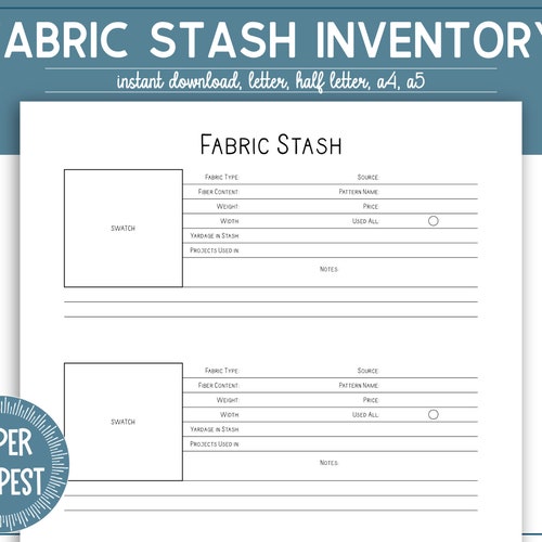 Fabric Stash Inventory Fabric Swatch Template Printable - Etsy