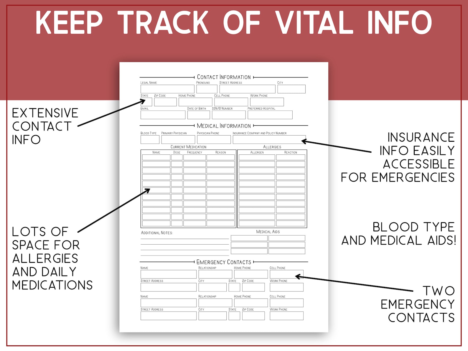 Printable Emergency Medication and Allergy Information Binder Page ...