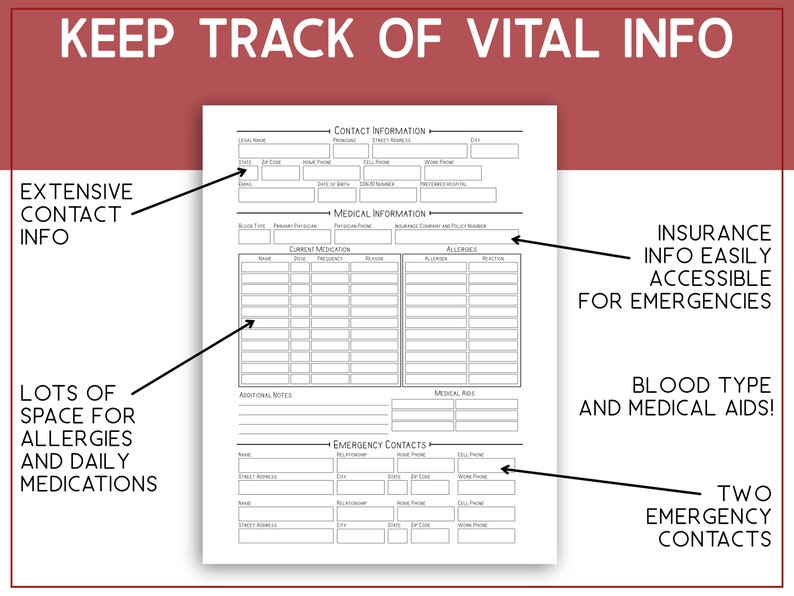Printable Emergency Medication and Allergy Information Binder Page ...
