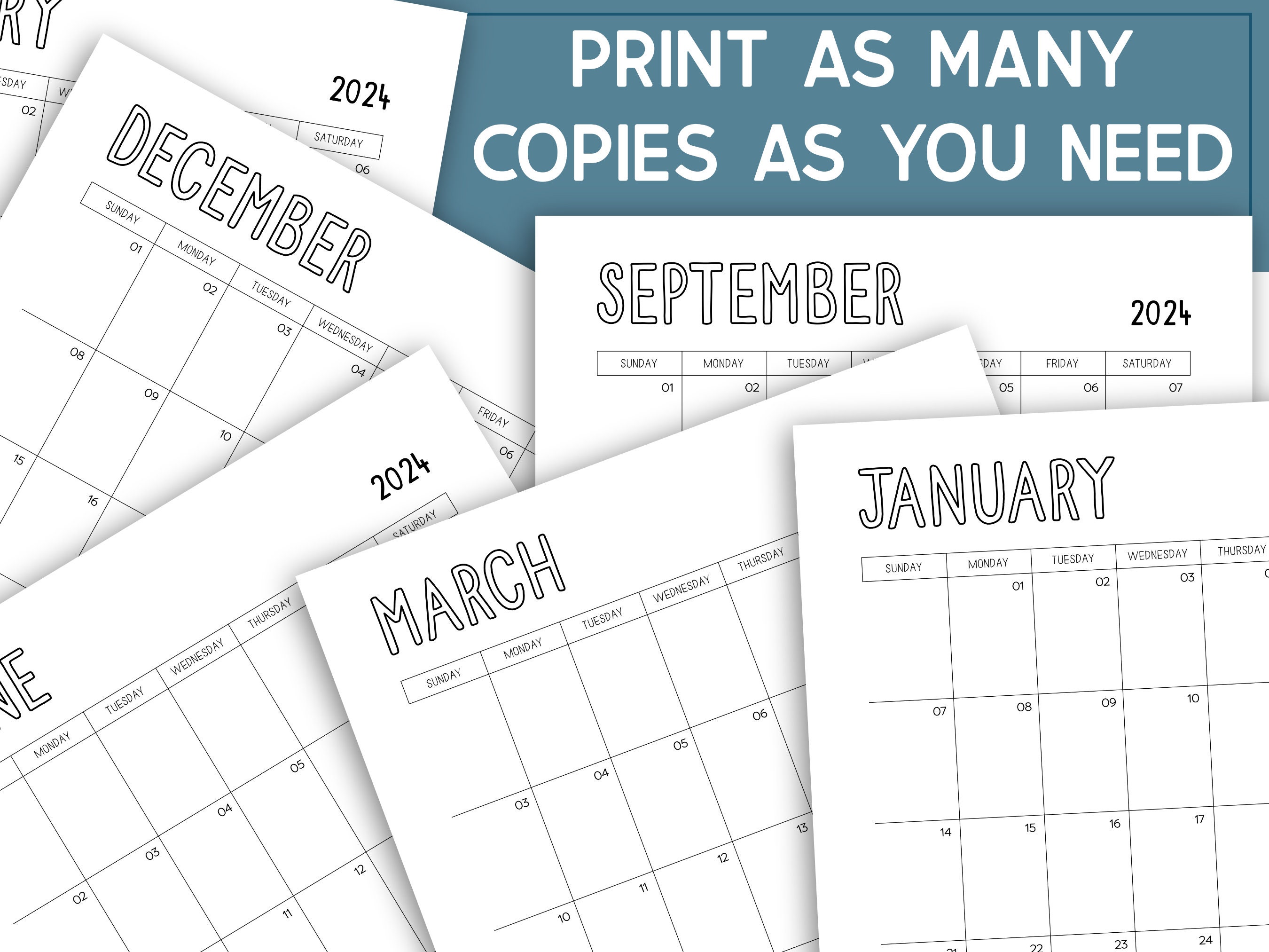 2024 Printable Calendar Portrait, Classic Monthly Calendar Planner ...