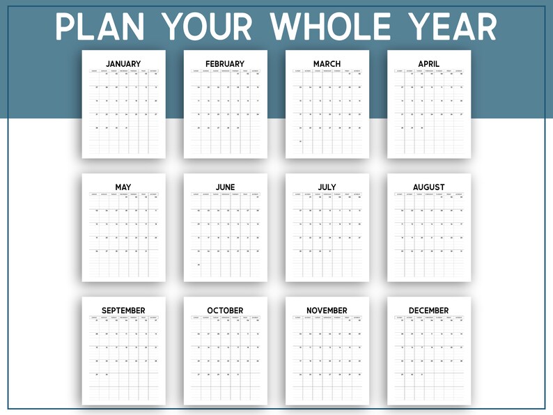 2024 Printable Calendar Portrait, Lined Monthly Calendar Planner ...