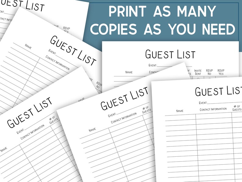 Printable Guest List Template, Printable Event Planner Log Template ...