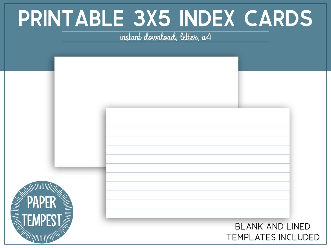 Printable 3x5 Index Cards, Printable Lined Index Cards, Unruled Blank ...