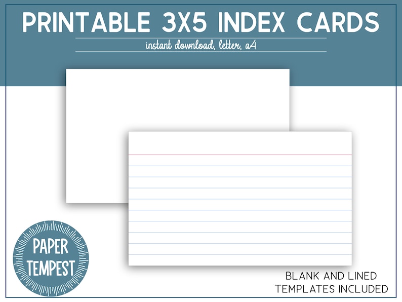 Printable 3x5 Index Cards, Printable Lined Index Cards, Unruled Blank ...