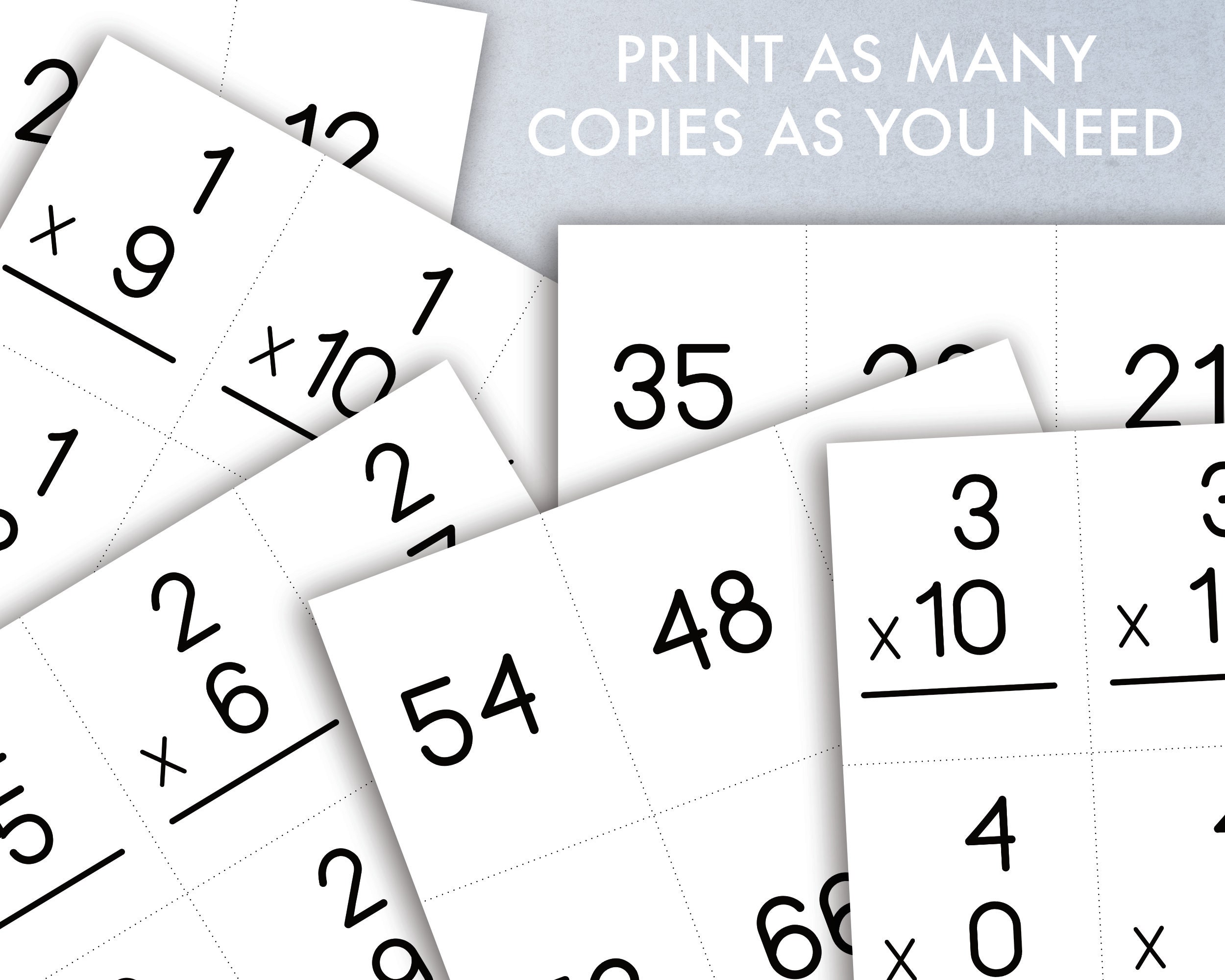 Tarjetas de multiplicación imprimibles, tarjetas de ejercicios de ...