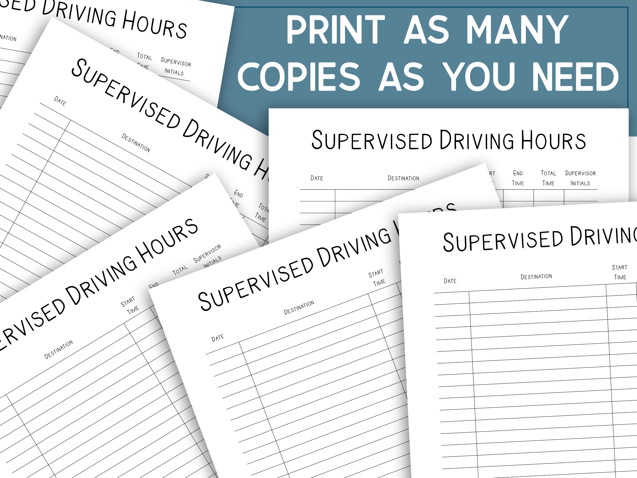 Printable Supervised Driving Hours Log, Student Driver Driving Tracker ...