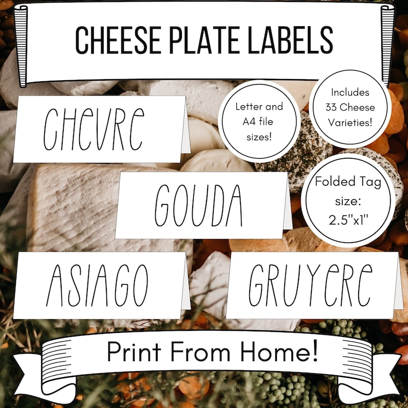 Printable Cheese Plate Labels, Charcuterie Party Tent Tags, Cheese ...