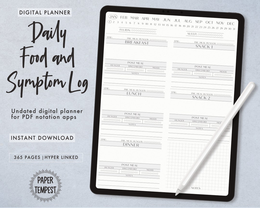 Digital Daily Food and Symptoms Log, Meal and Symptom Tracker, Chronic ...