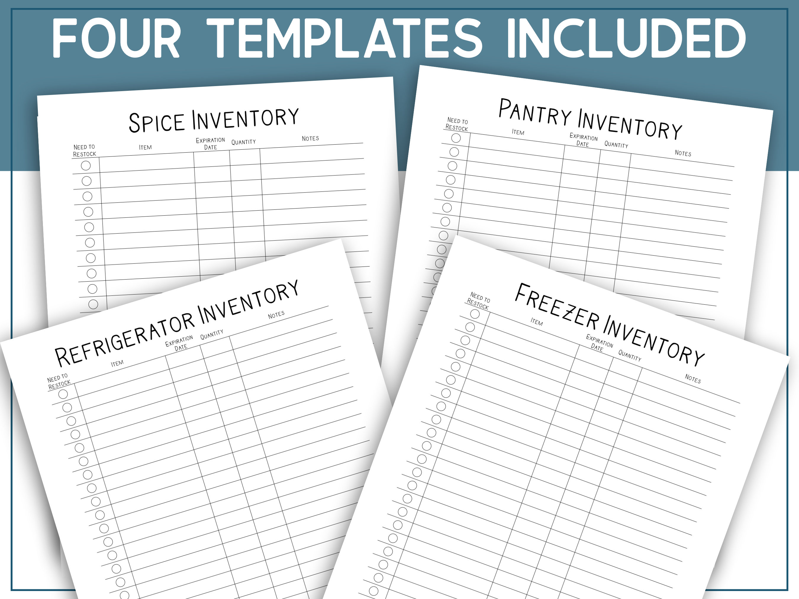 Printable Kitchen Inventory, Pantry Supplies Template, Food Storage ...