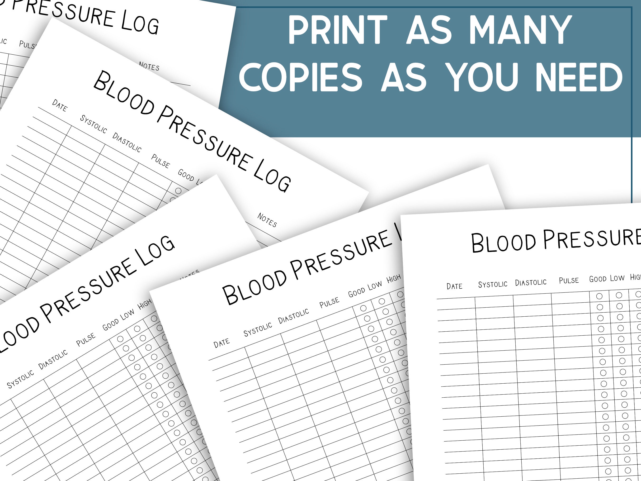 Printable Blood Pressure Log, PDF Blood Pressure Tracker, BP Tracker ...