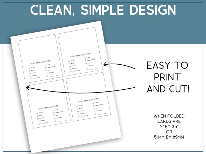 Printable Food Allergy Tags for Buffets, Printable Food Cards for ...