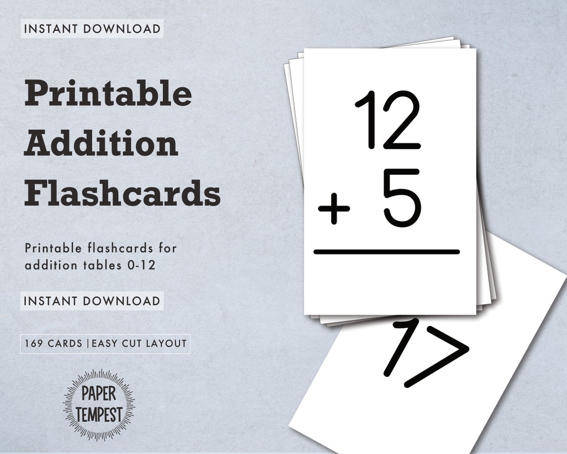 Printable Addition Flashcards, Adding Math Drills Flash Cards, Learning ...