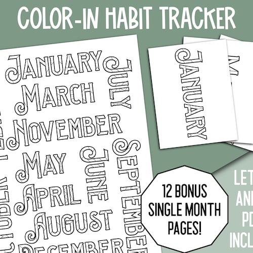 Monthly Color in Habit Tracker Annual Exercise Tracking - Etsy