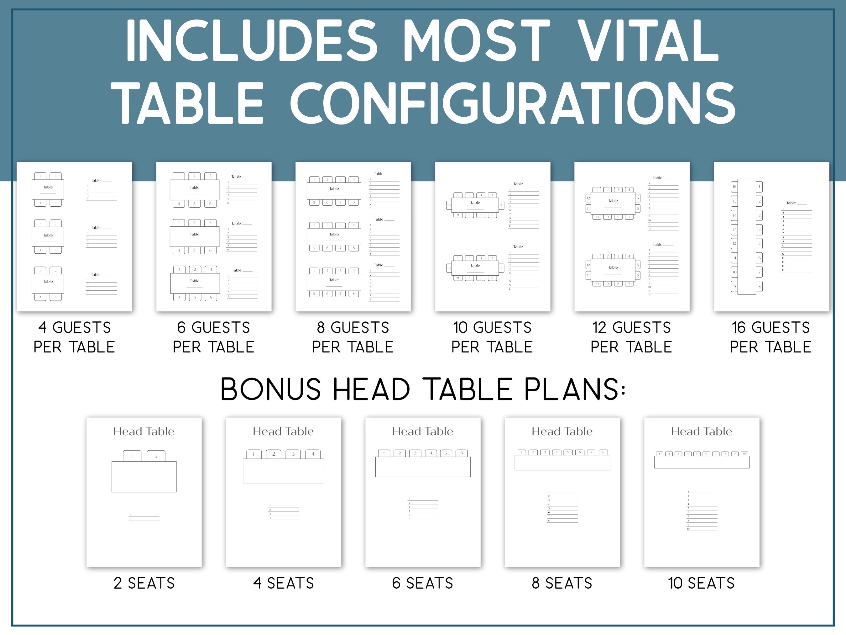 Printable Wedding Seating Chart Template, Rectangular Table Seating ...