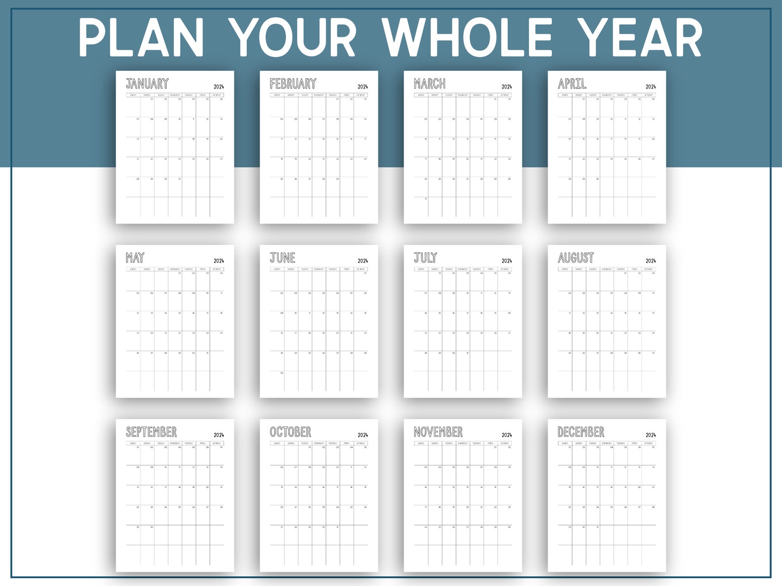 2024 Printable Calendar Portrait, Classic Monthly Calendar Planner ...