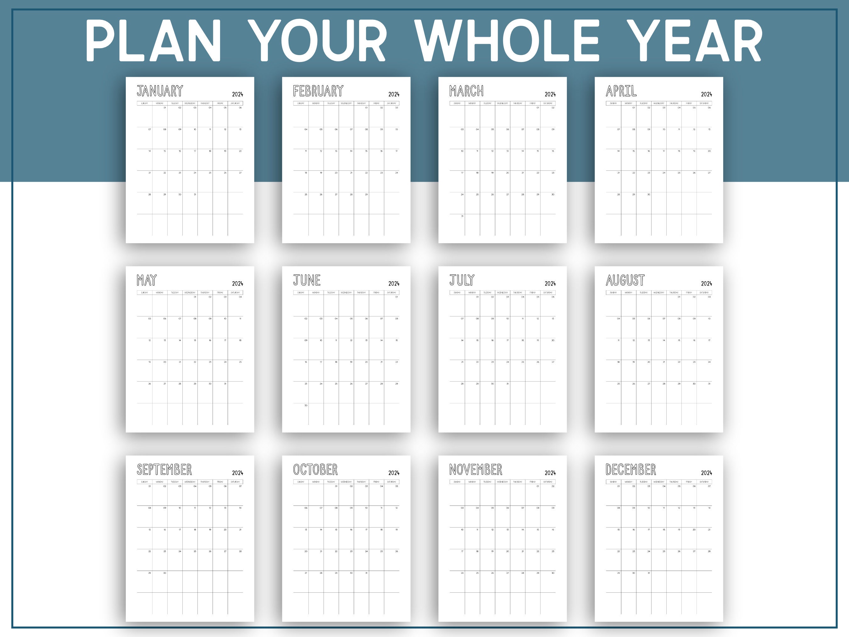 2024 Printable Calendar Portrait, Classic Monthly Calendar Planner ...