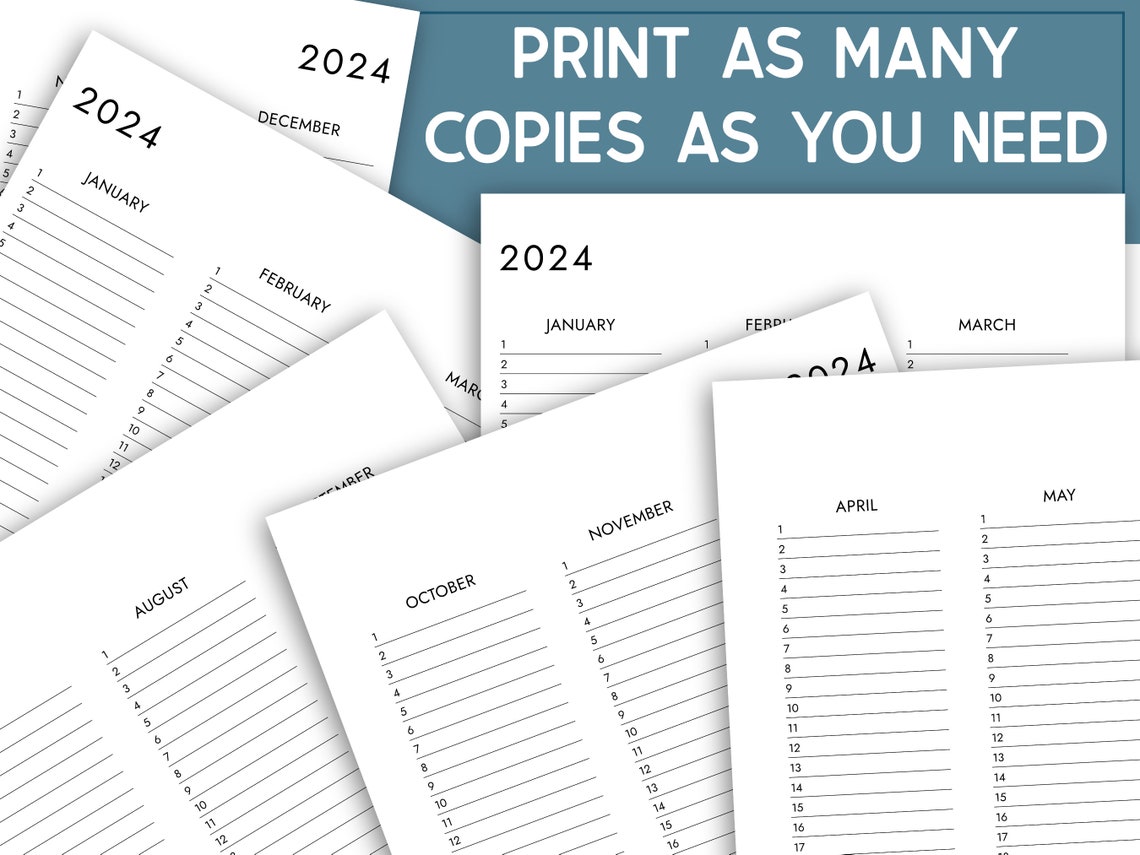 2024 Printable Calendar Portrait, Classic Monthly Calendar Planner ...