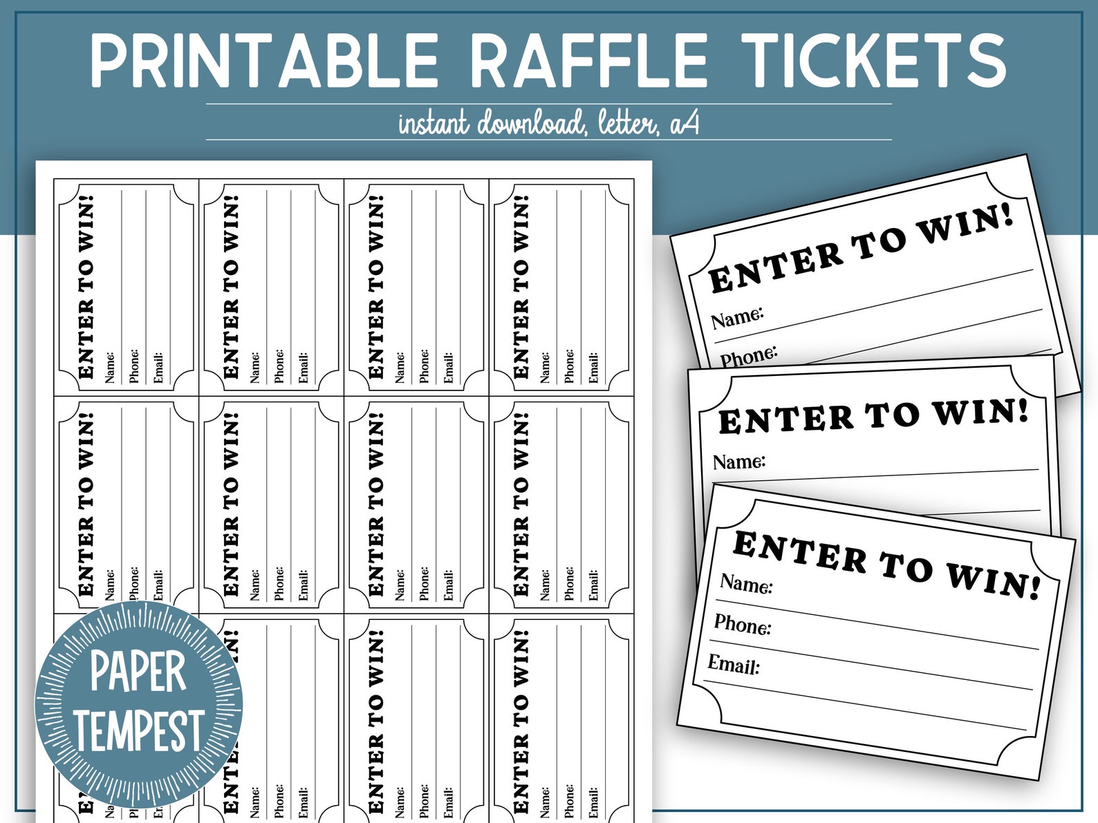 Printable Raffle Tickets Template, Enter to Win Tickets, Printable ...