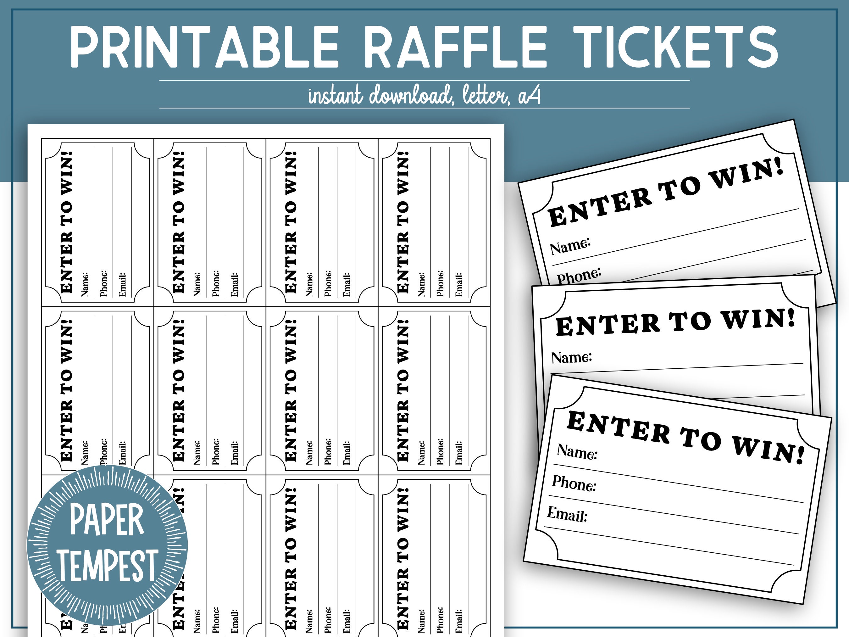 Printable Raffle Tickets Template, Enter to Win Tickets, Printable ...