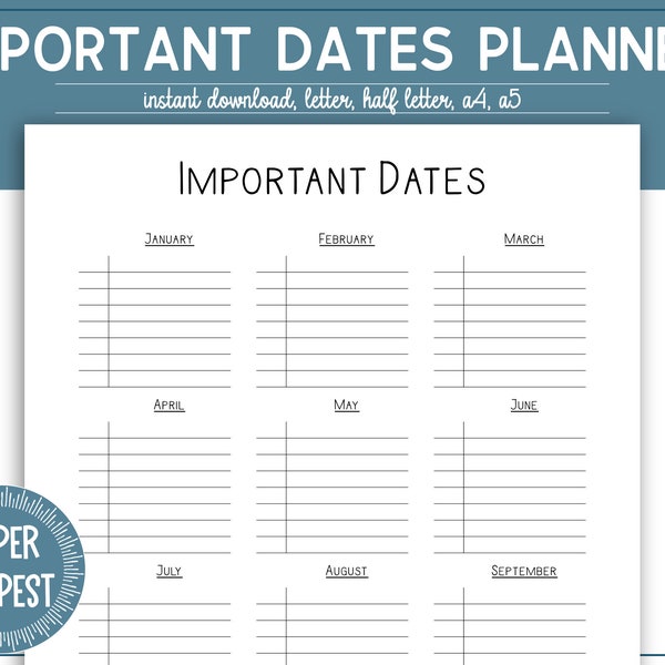 Important Dates Planner - Etsy