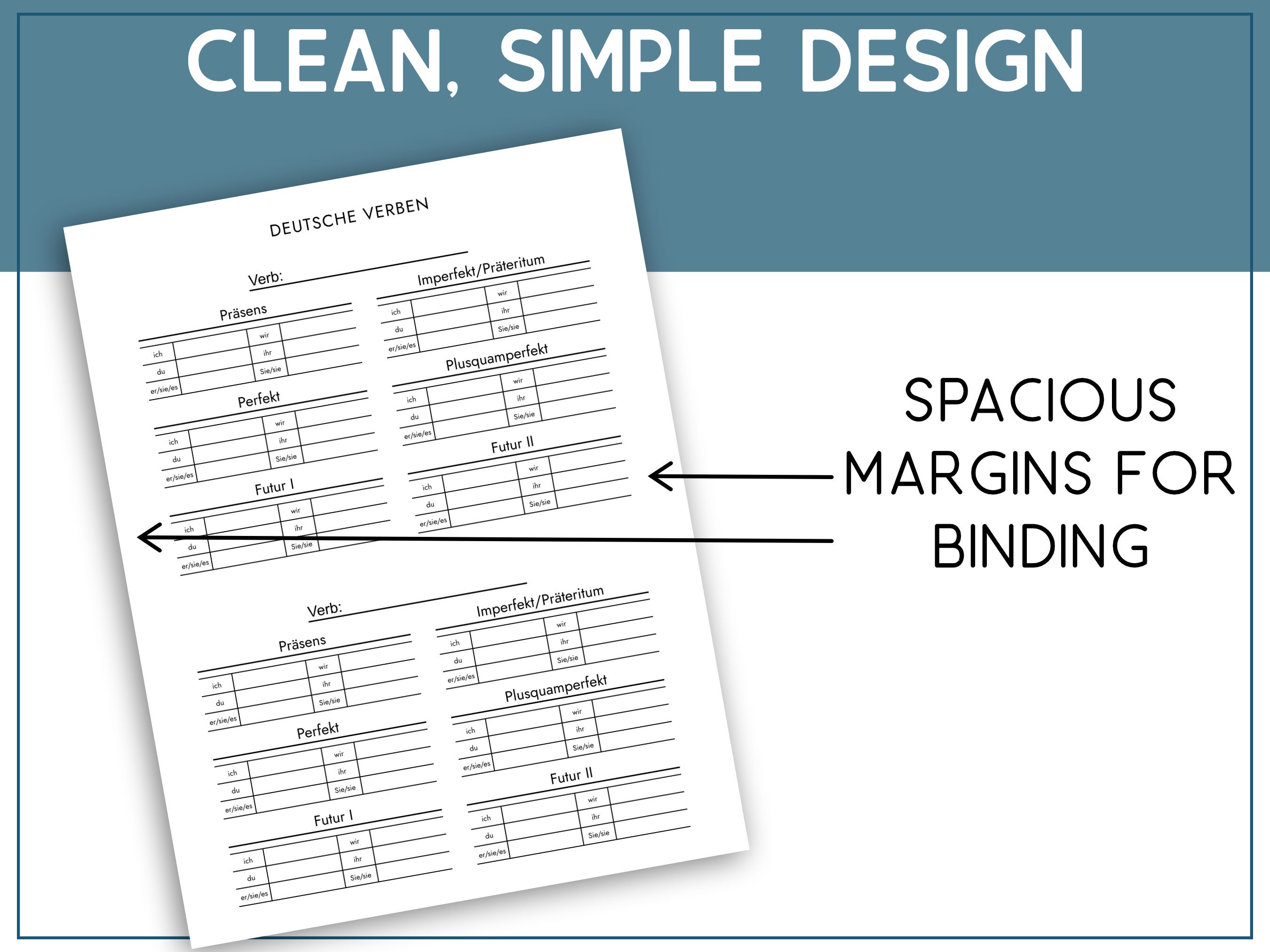 Printable German Verb Table Practice German Verb Conjugation - Etsy
