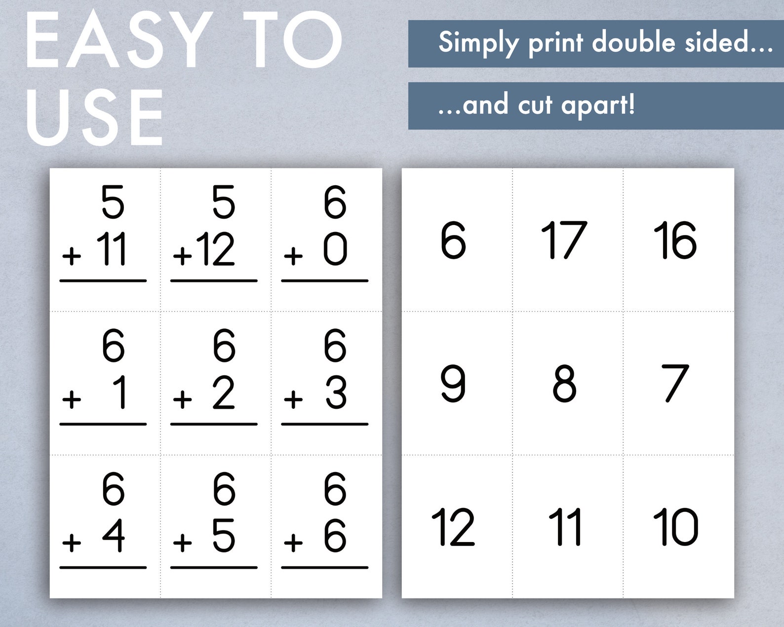 Printable Addition Flashcards, Adding Math Drills Flash Cards, Learning ...