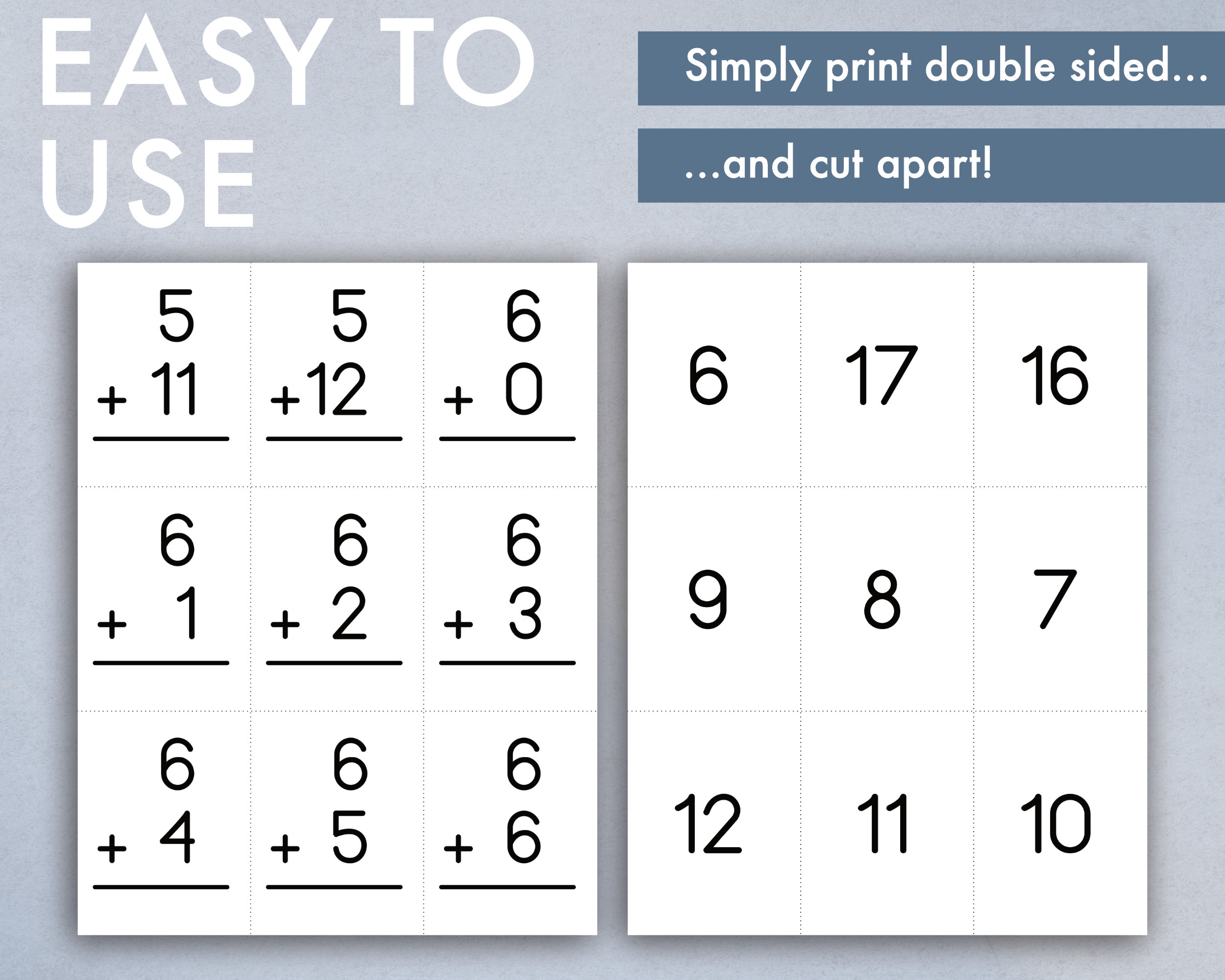 Printable Addition Flashcards Adding Math Drills Flash Cards - Etsy