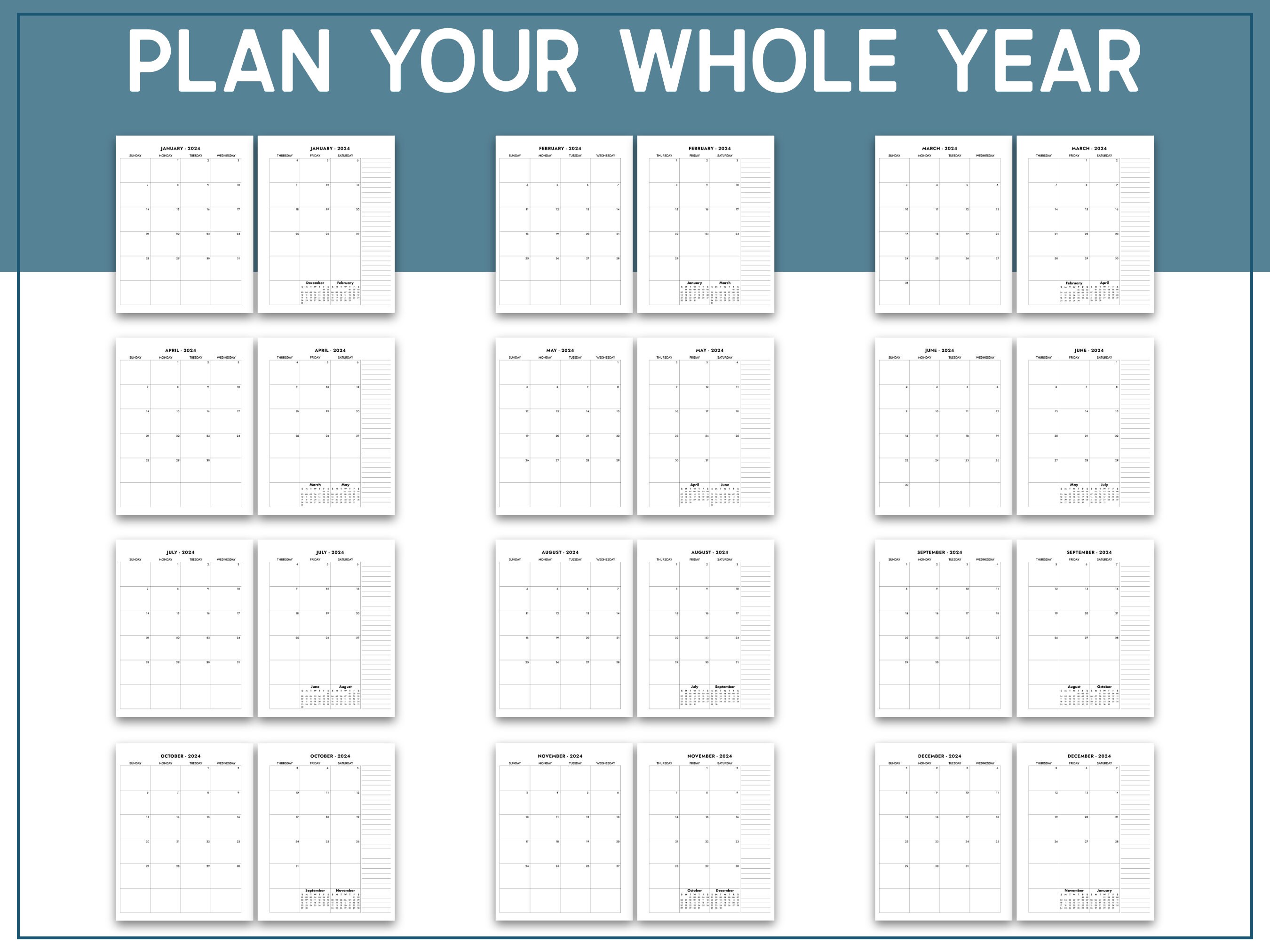 2024 Printable Calendar 2 Page Spread, Minimalist Monthly Calendar ...