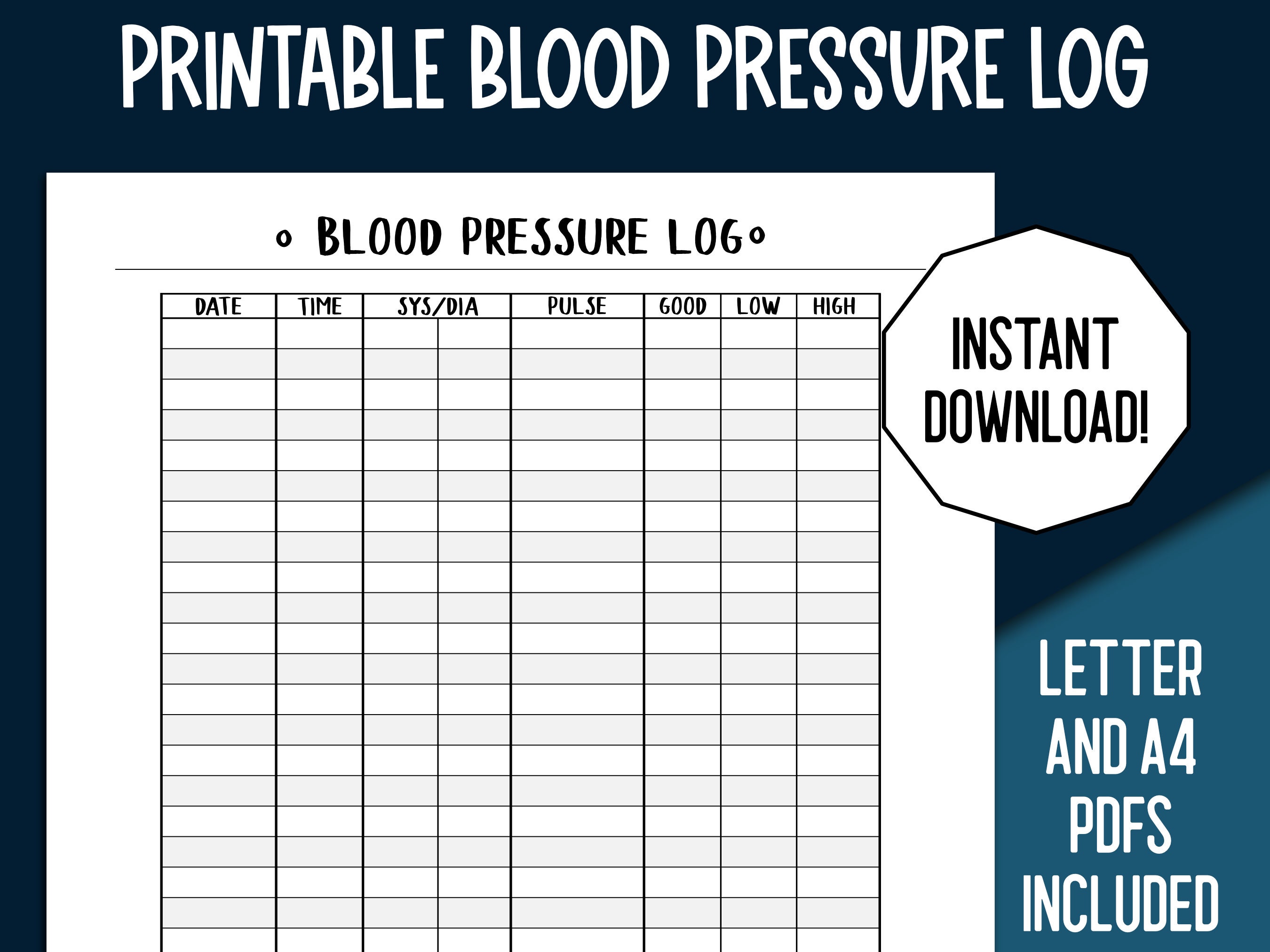 Printable Blood Pressure Log PDF Blood Pressure Tracker | Etsy