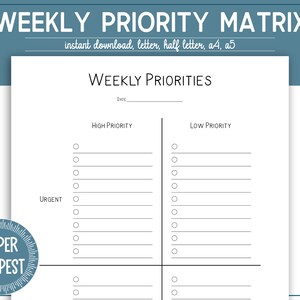 Weekly Priority Matrix Printable, Weekly Priority Planner, Weekly ...