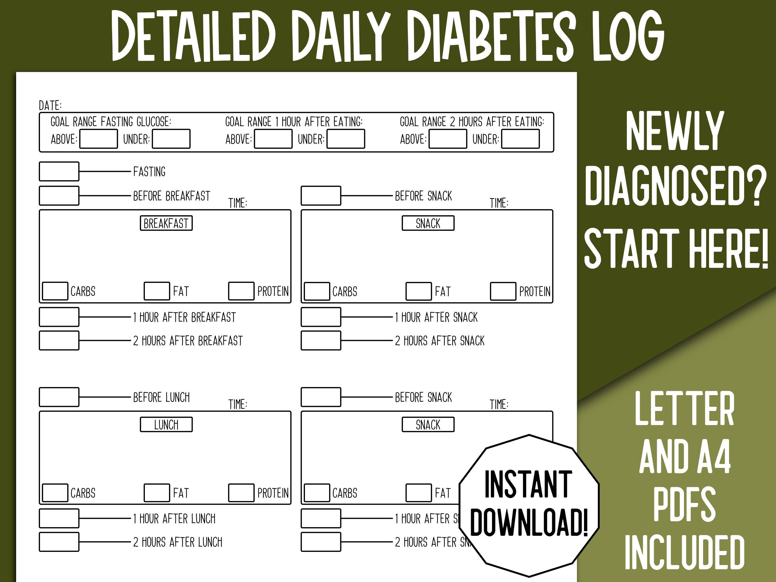 Printable Blood Sugar Log Gestational Diabetes Log Blood - Etsy