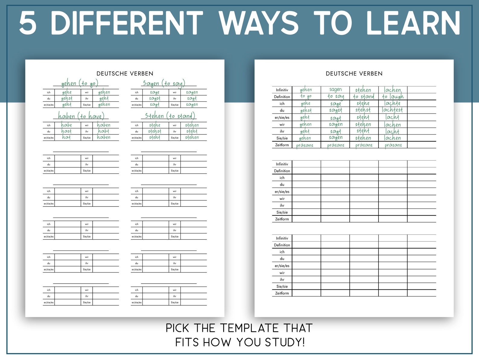 Printable German Verbs Study Bundle, German Verb Conjugation Worksheet ...
