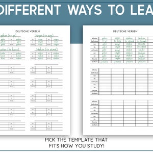 Printable German Verbs Study Bundle, German Verb Conjugation Worksheet ...