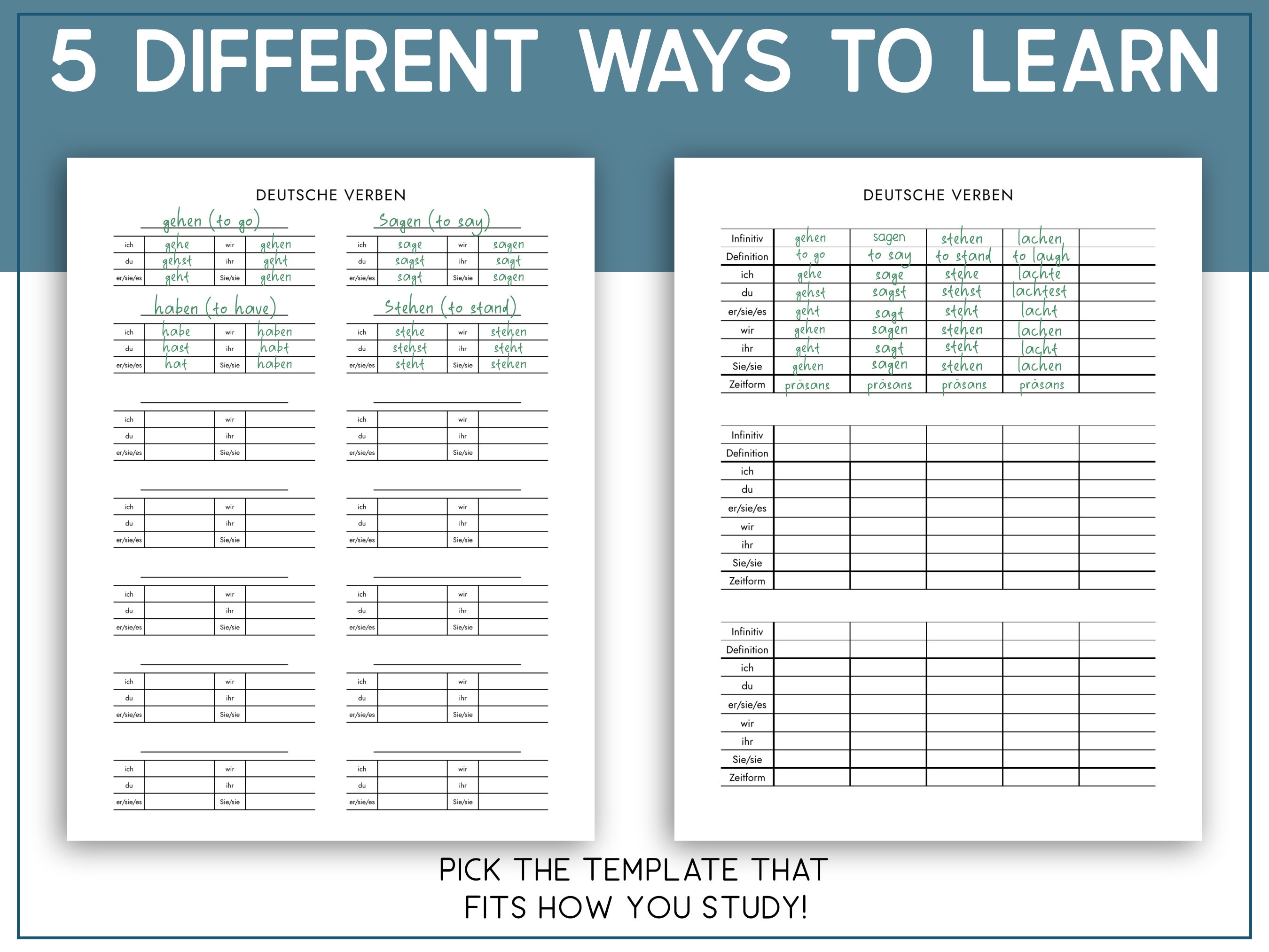 Printable German Verbs Study Bundle German Verb Conjugation - Etsy