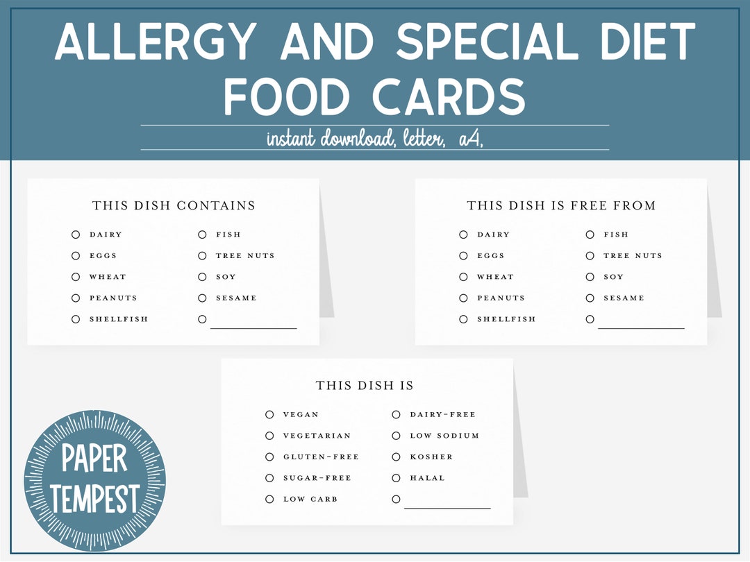 Printable Food Allergy Tags for Buffets, Printable Food Cards for ...