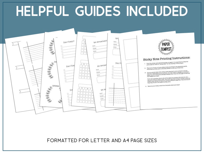 Printable Sticky Note Templates, Planner Sticky Notes, 3x3 Sticky Note ...