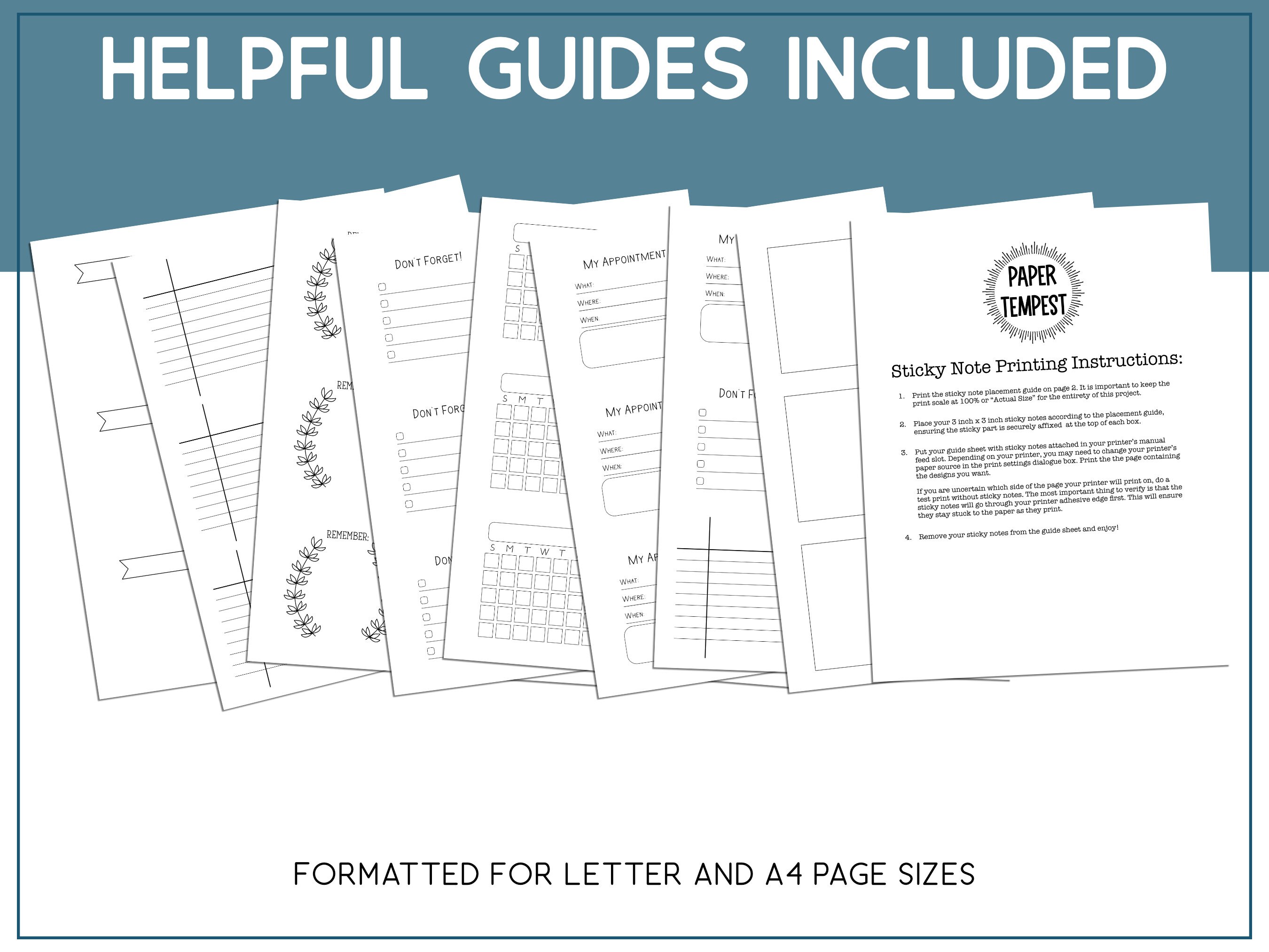 Printable Sticky Note Templates, Planner Sticky Notes, 3"x3" Sticky ...