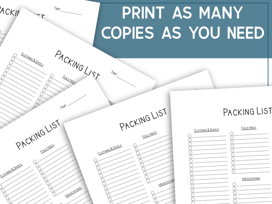 Printable Packing Checklist Planner, Vacation Packing Tracker, Travel ...