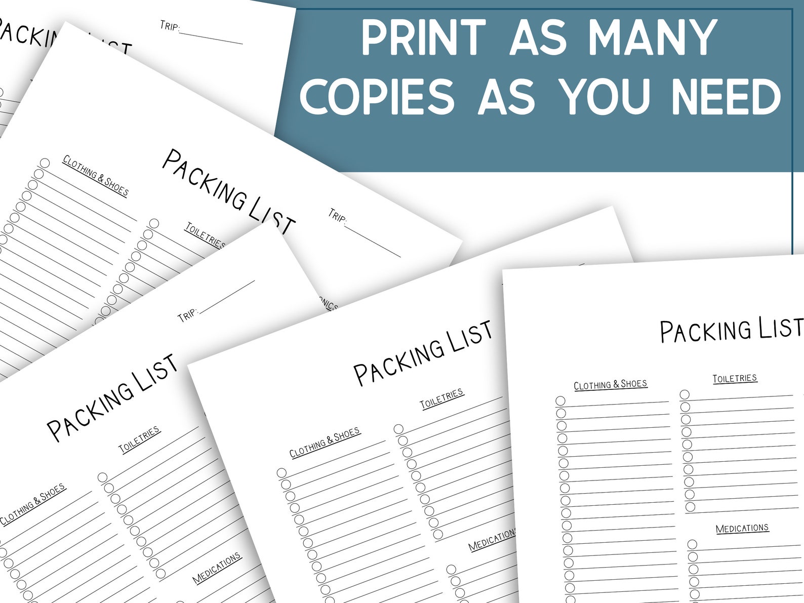 Printable Packing Checklist Planner, Vacation Packing Tracker, Travel ...