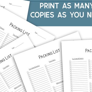 Printable Packing Checklist Planner, Vacation Packing Tracker, Travel ...
